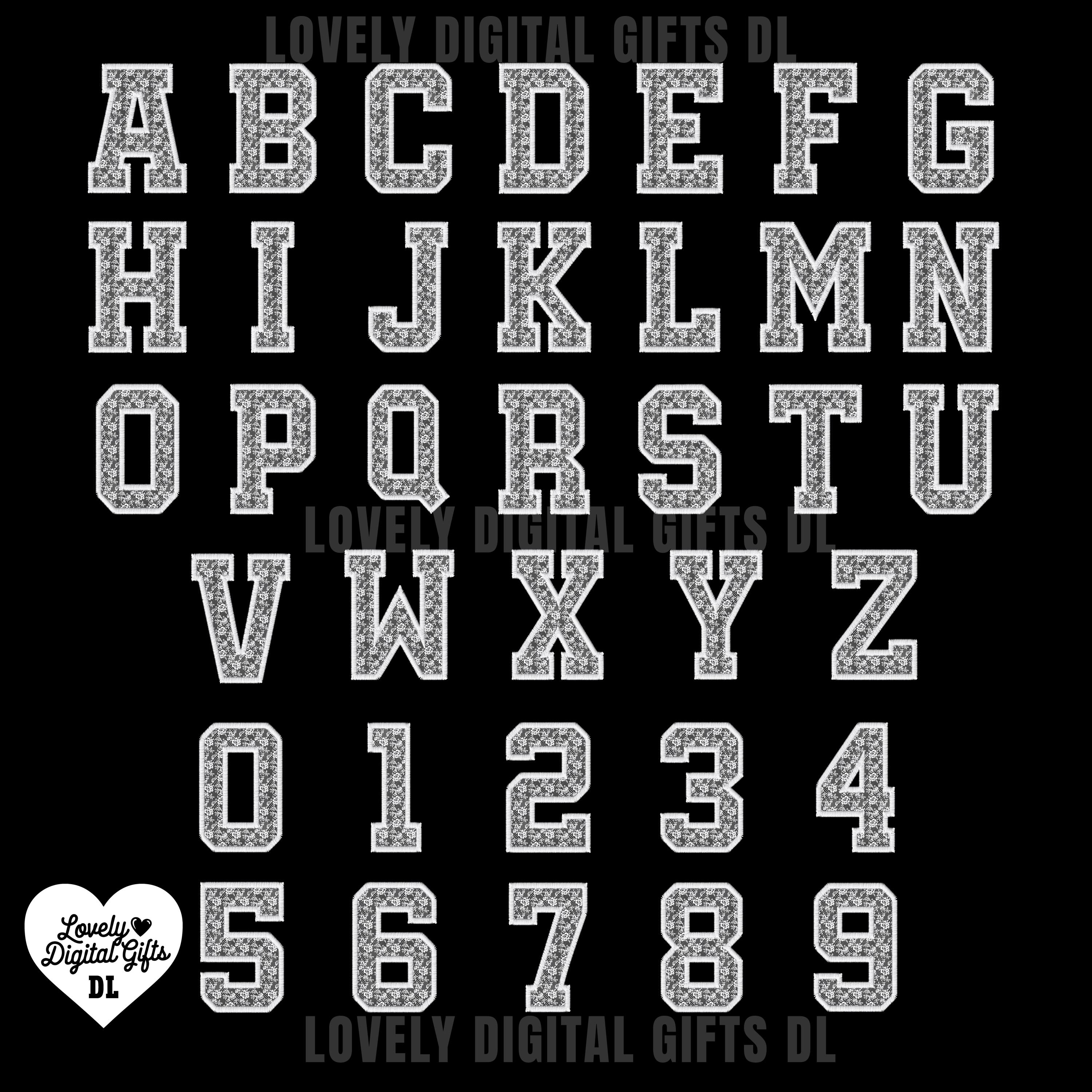 White Lace Varsity Letters Png, Lace Varsity Alphabet Png, Floral ...