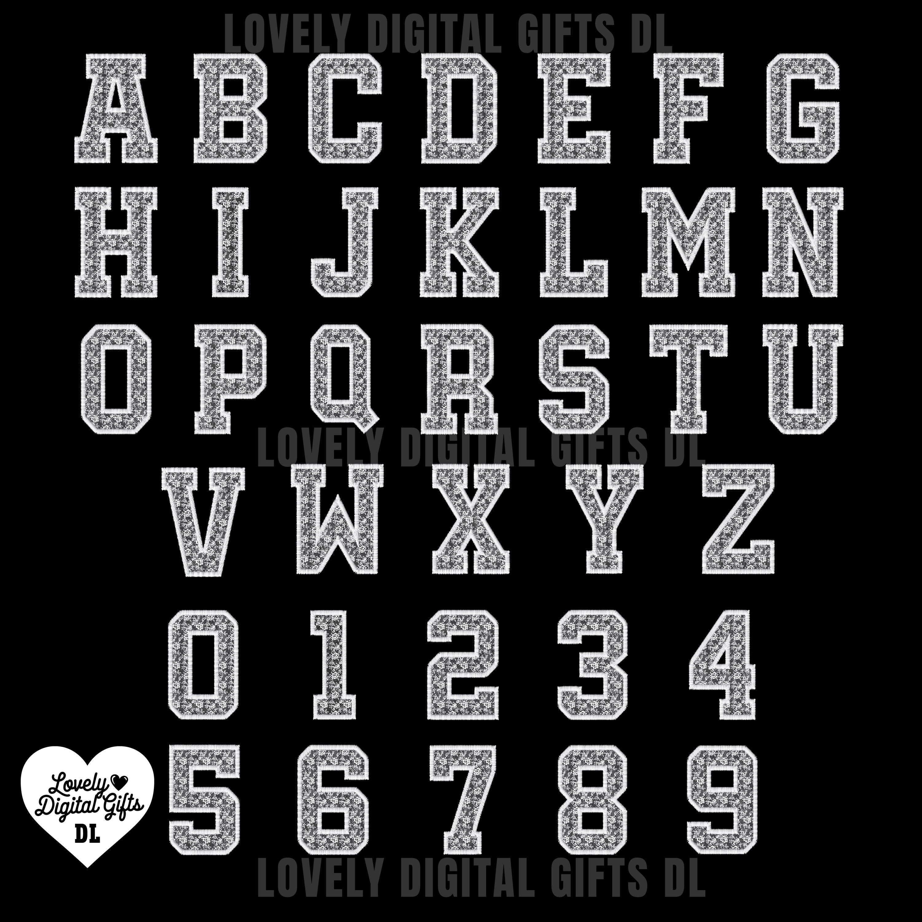 Lace Varsity Letters Png Bundle, Lace Varsity Alphabet Png, Floral ...