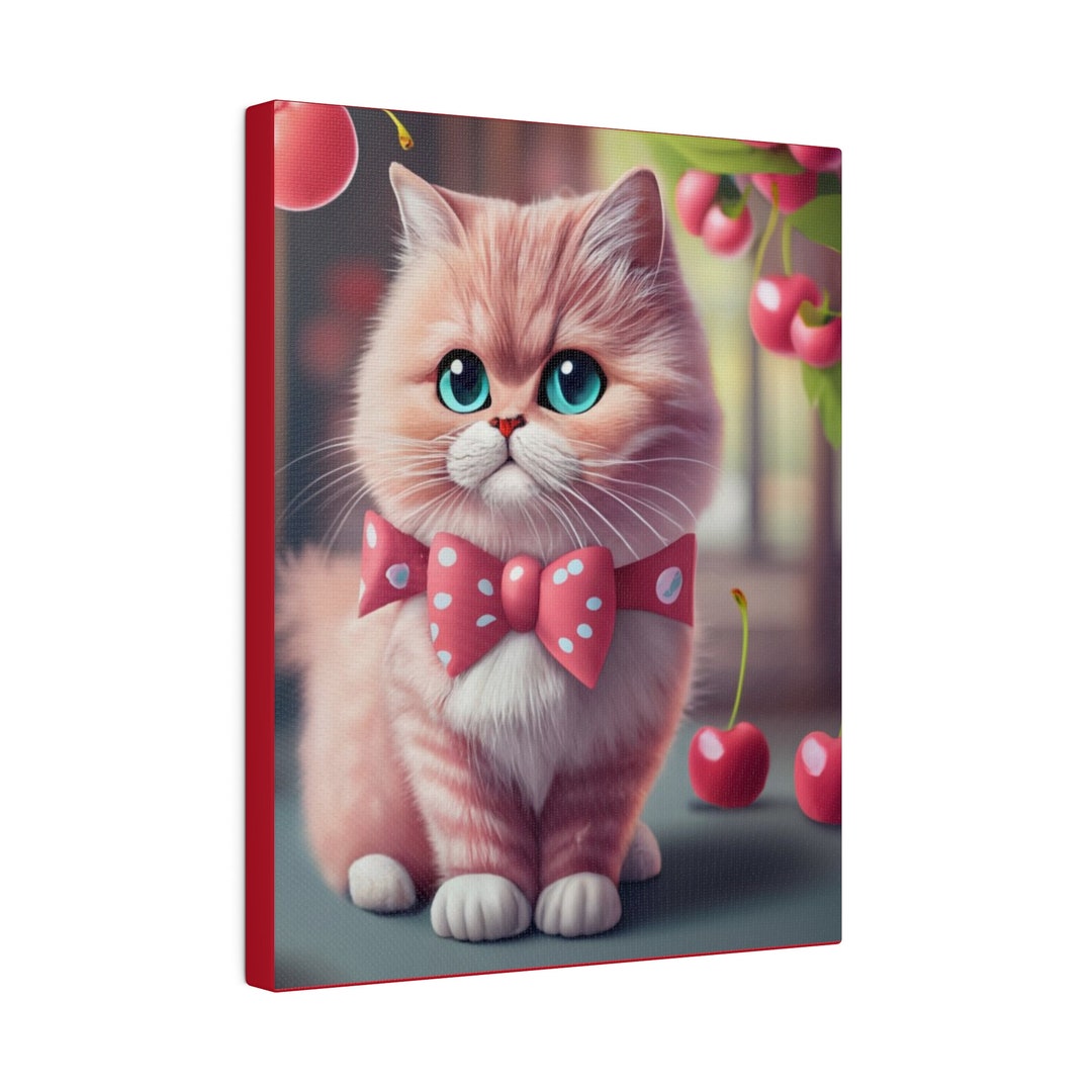 Cute Cat Print, Cat Decor, Art Print, Coquette Aesthetic Matte Canvas ...