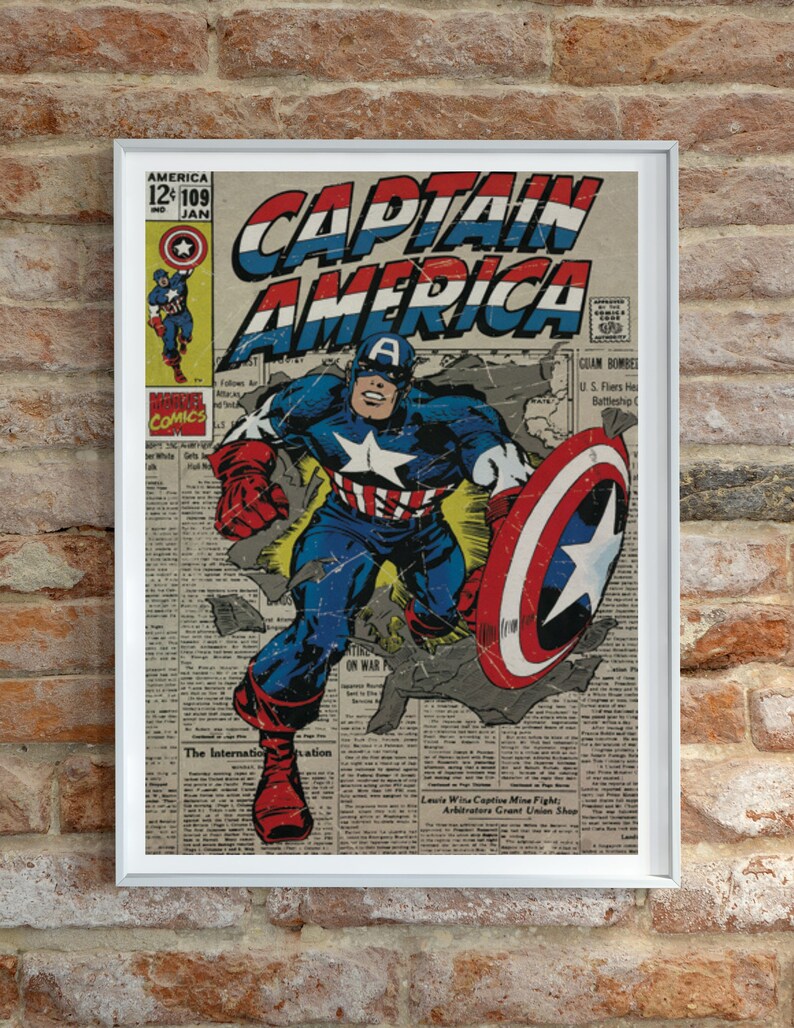 Captain America Poster, Comic Book Cover, 24x36, Wall Hanging, Home ...