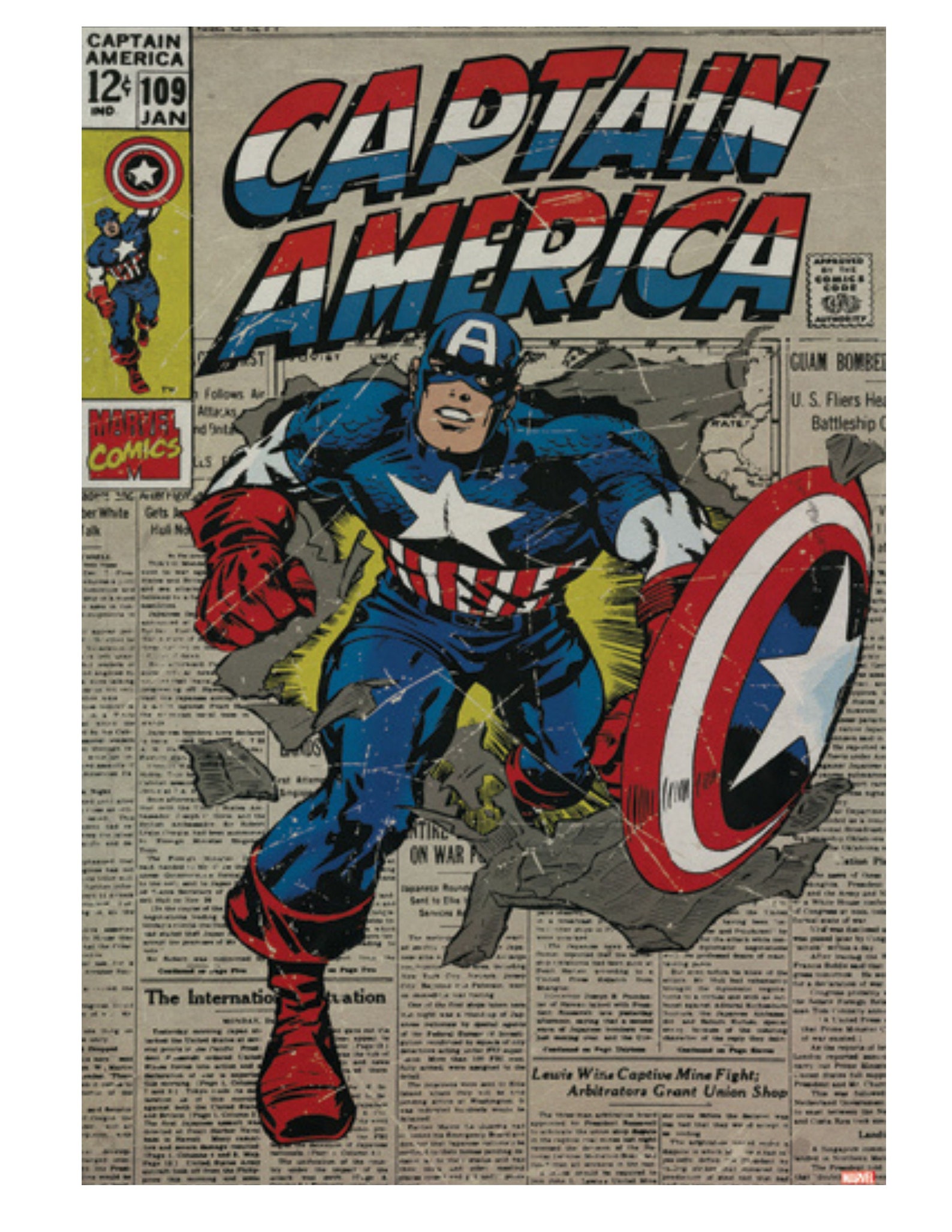 Captain America Poster, Comic Book Cover, 24x36, Wall Hanging, Home ...