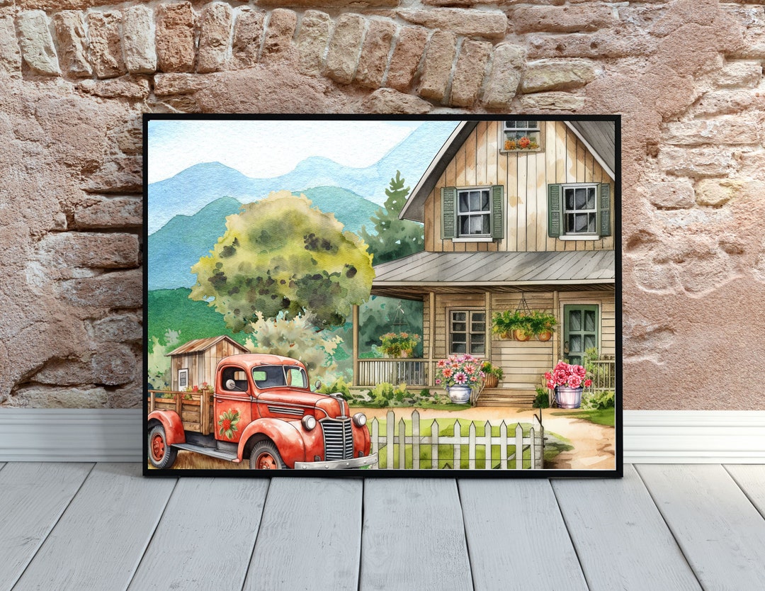 Farm House Poster Country Red Truck Cottagecore Wall Art - Etsy