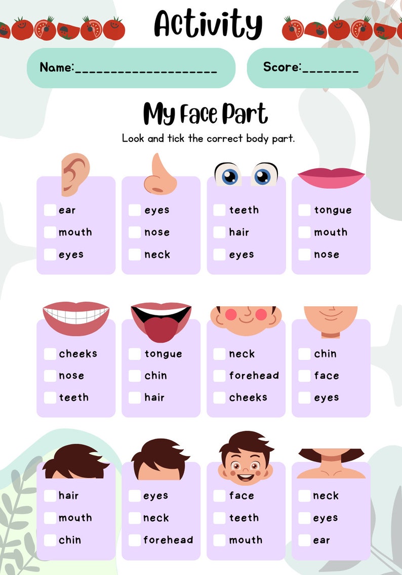 Workbook: Parts of the Body - Etsy