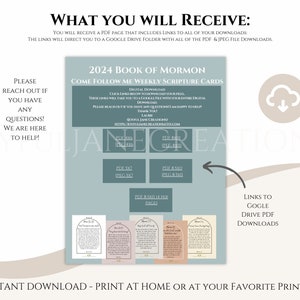 LDS Come Follow Me Book of Mormon 2024 Weekly Scripture Cards, Church ...