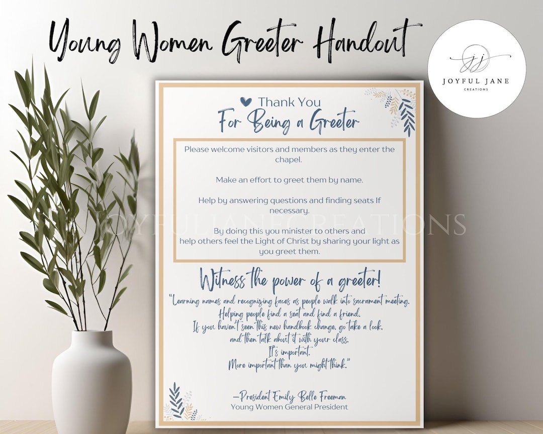 LDS Youth Meeting Greeter Handout, Young Women Presidency Help, Church ...