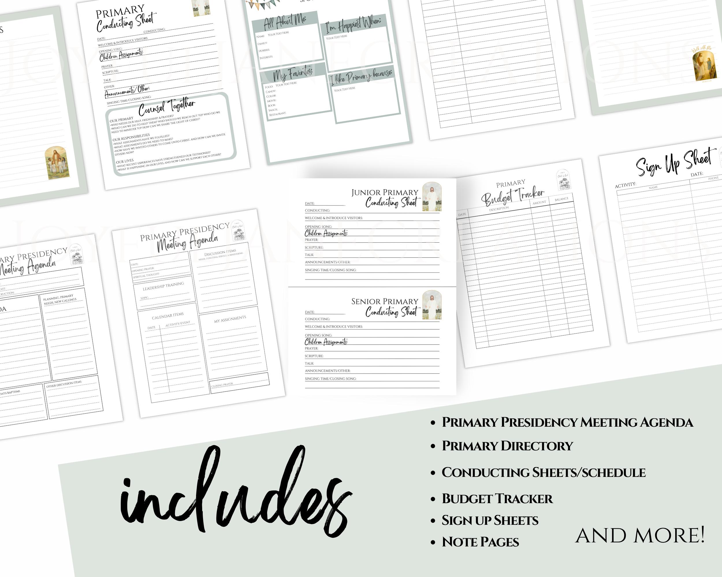 LDS Primary Presidency Binder, Editable Primary Planner, Primary ...