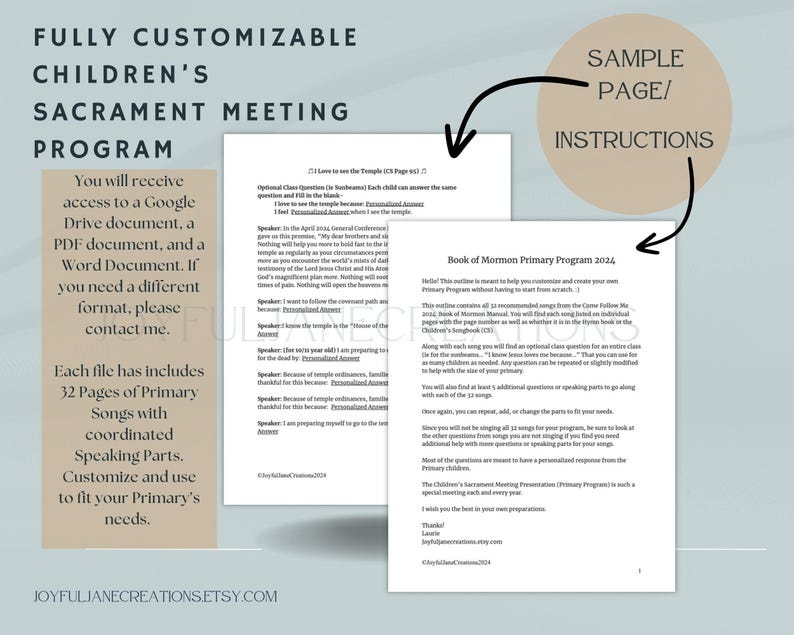 LDS Primary Program Script Completely Customizable 2024 Book of Mormon Primary Sacrament Meeting ...