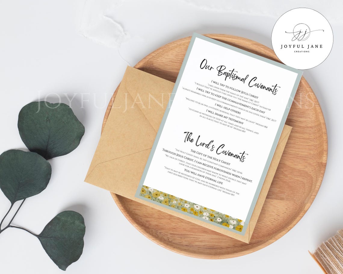 Baptism Covenants, LDS Baptism Gift Printable, Primary Gift, LDS ...