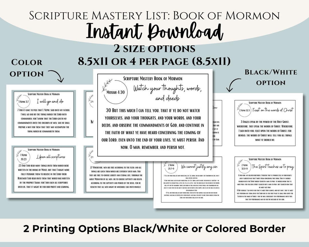 Book of Mormon Scripture Mastery, Printable Scripture Memorization ...
