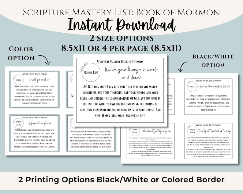 Book of Mormon Scripture Mastery, Printable Scripture Memorization ...