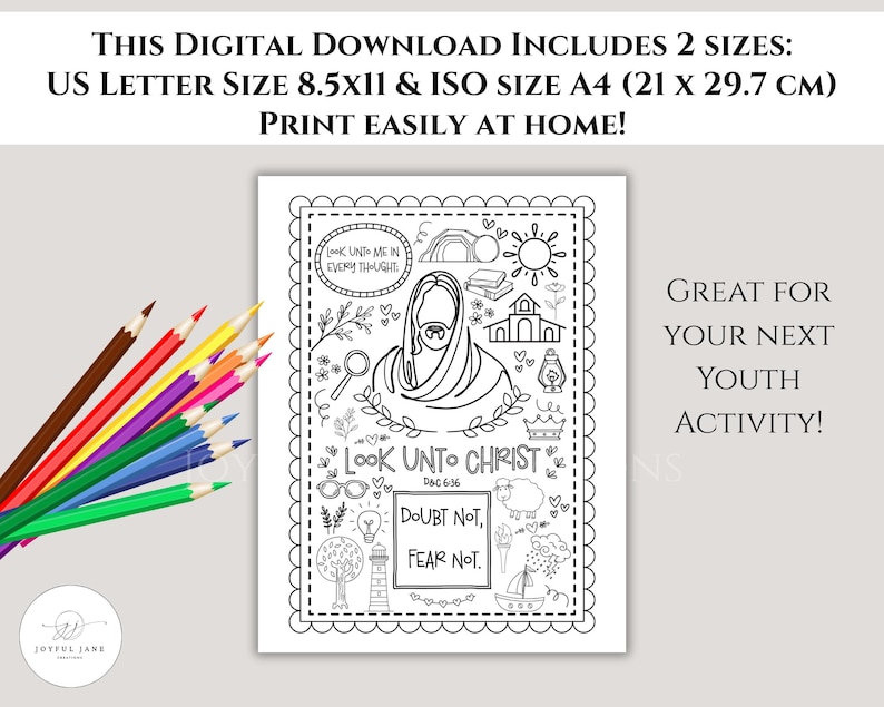 LDS Youth Theme 2025, Young Women Coloring Page Digital, Look Unto ...