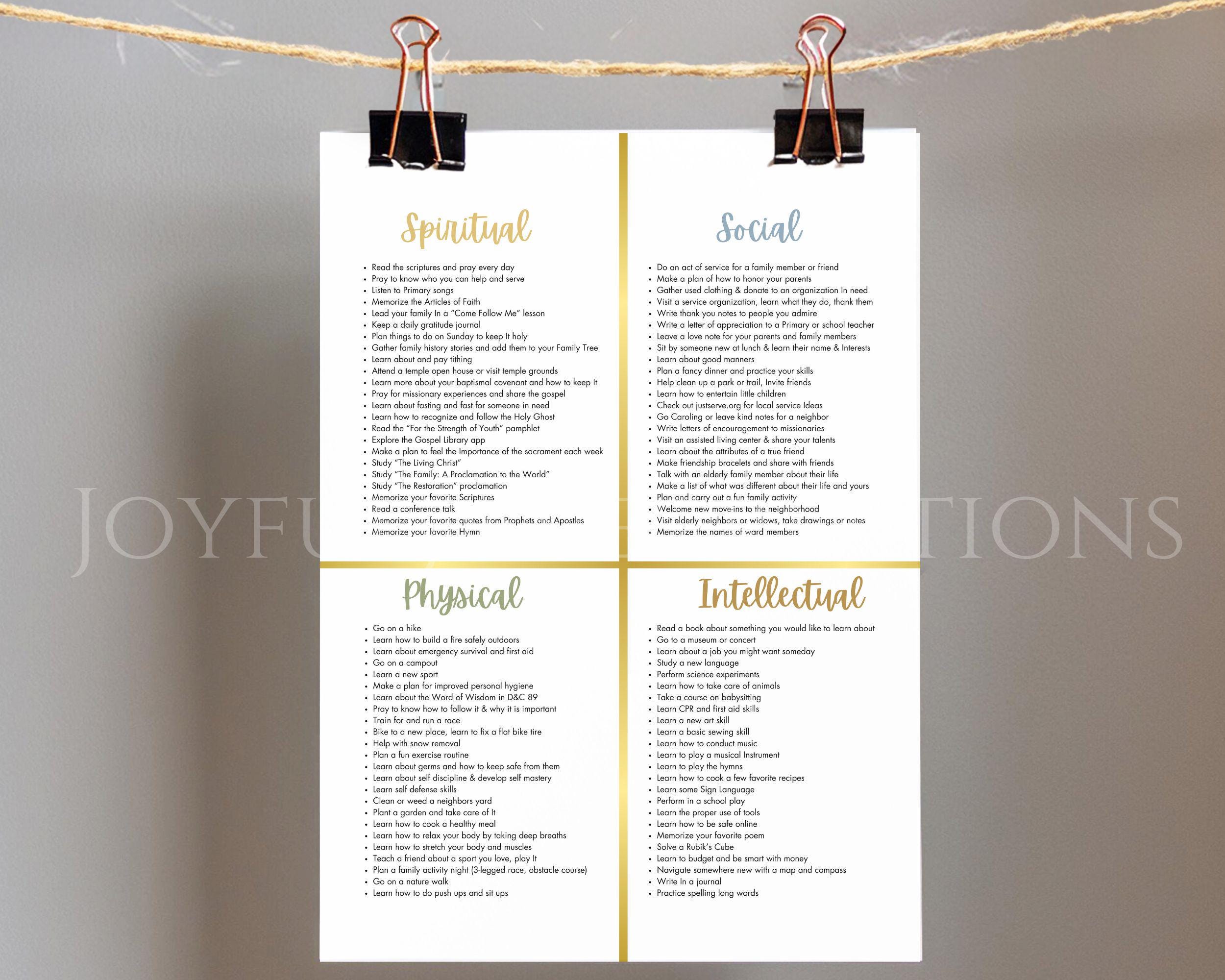 LDS Primary Children and Youth Program SIPS Goal Sheet Printable, Luke ...