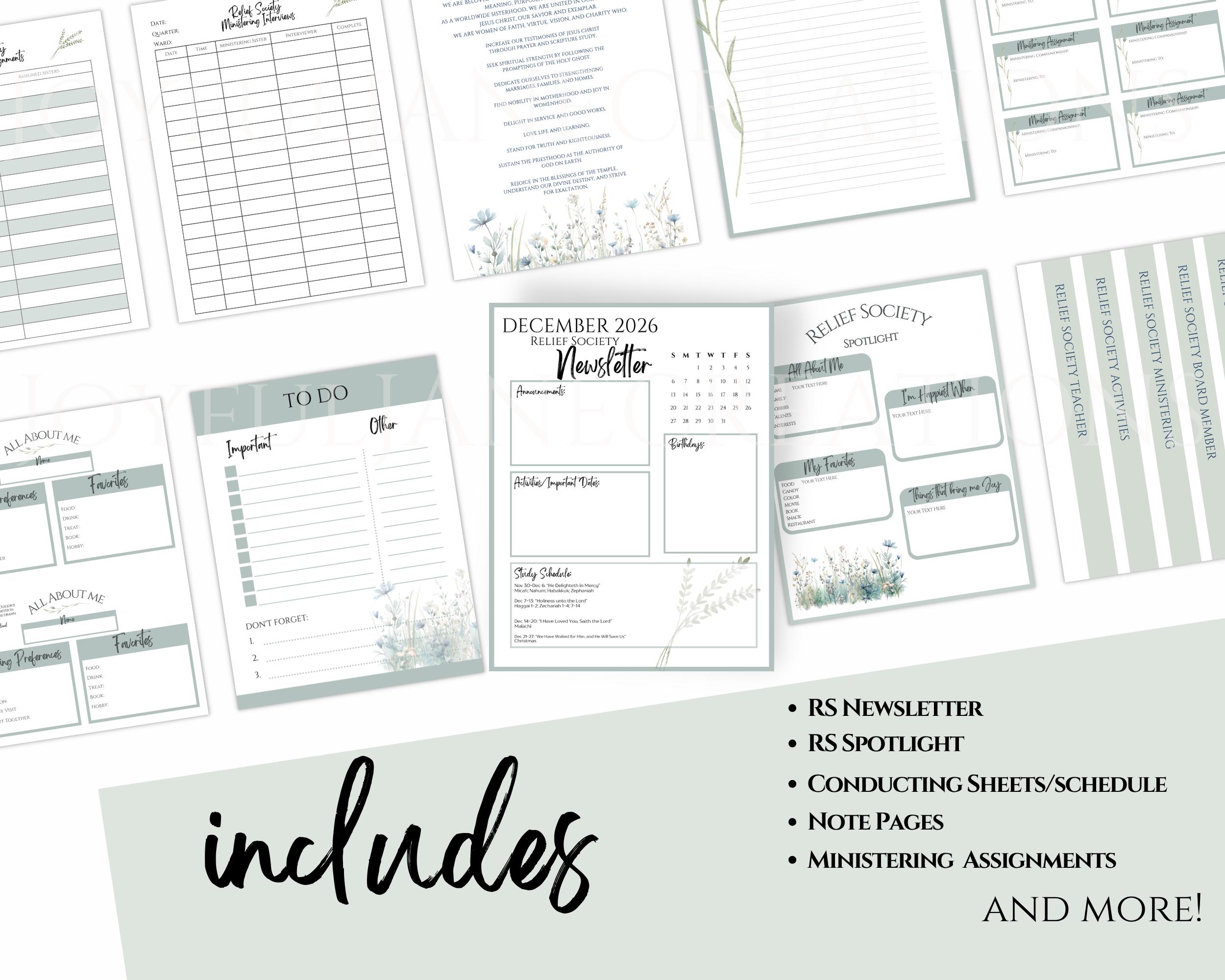 LDS Relief Society Presidency Planner Binder, Editable RS Newsletter ...