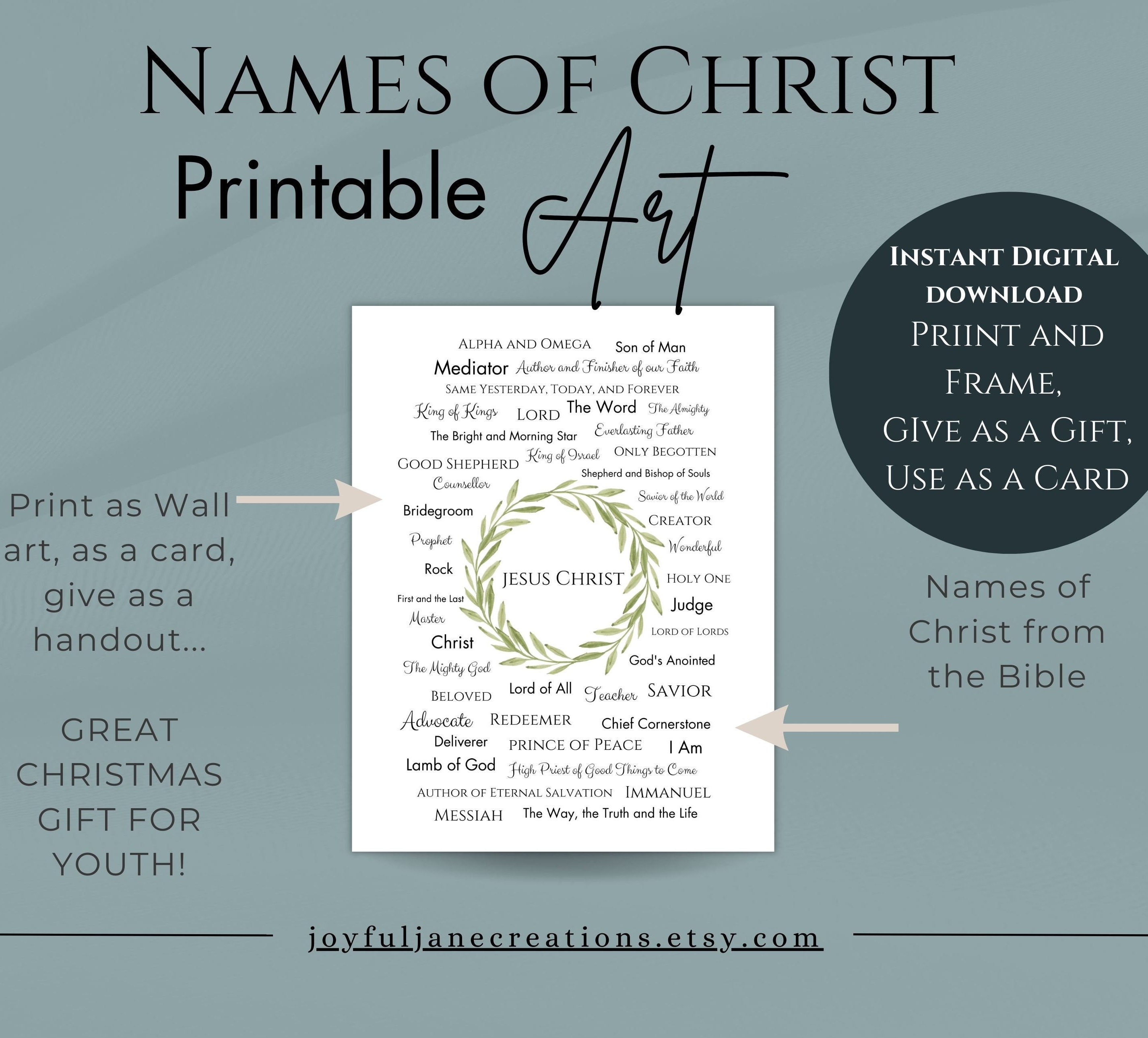 Names of Christ Printable, Christian Gift, Instant Download, Christmas ...
