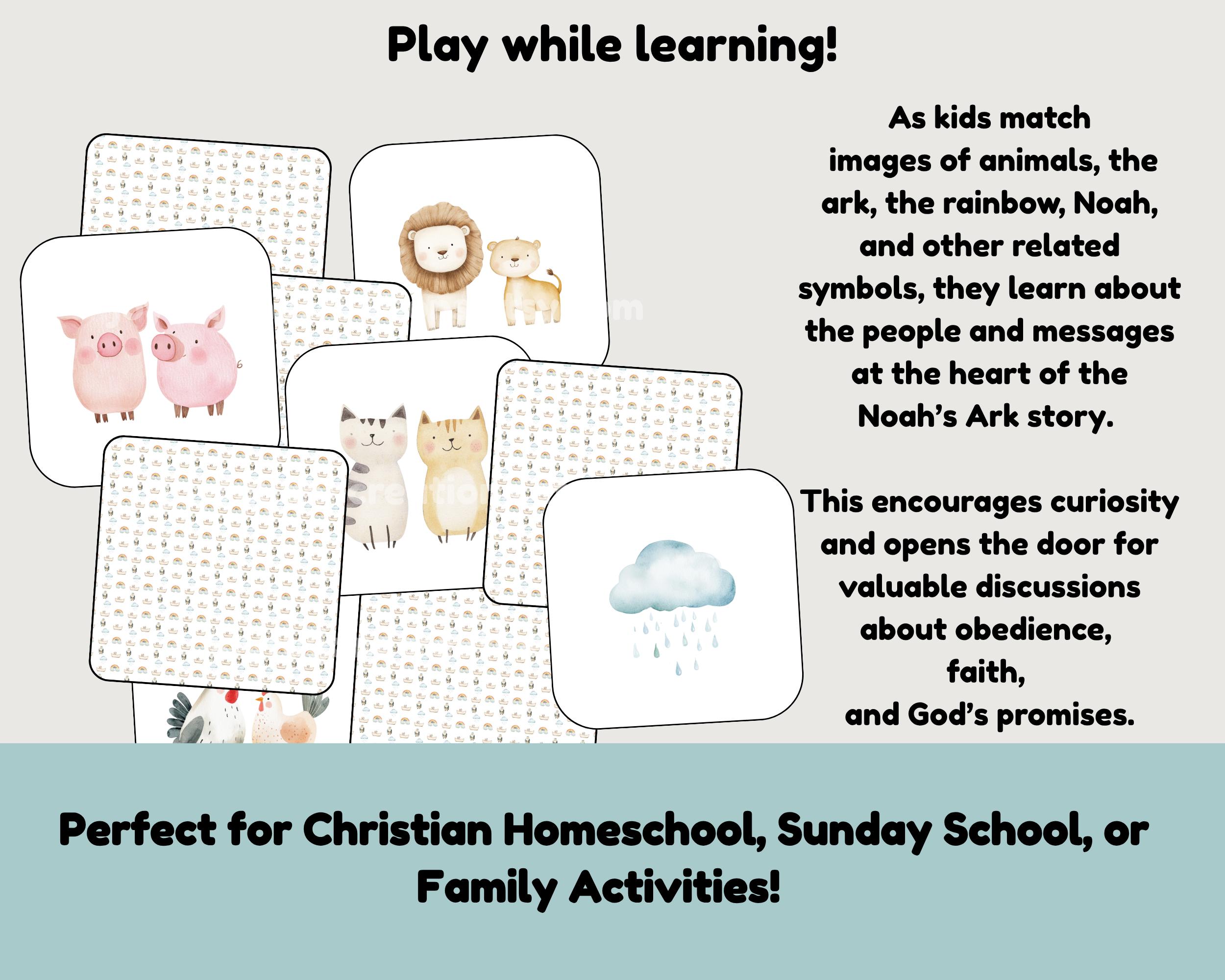 Noah's Ark Memory Match Cards for Kids, Christian Education Printable ...
