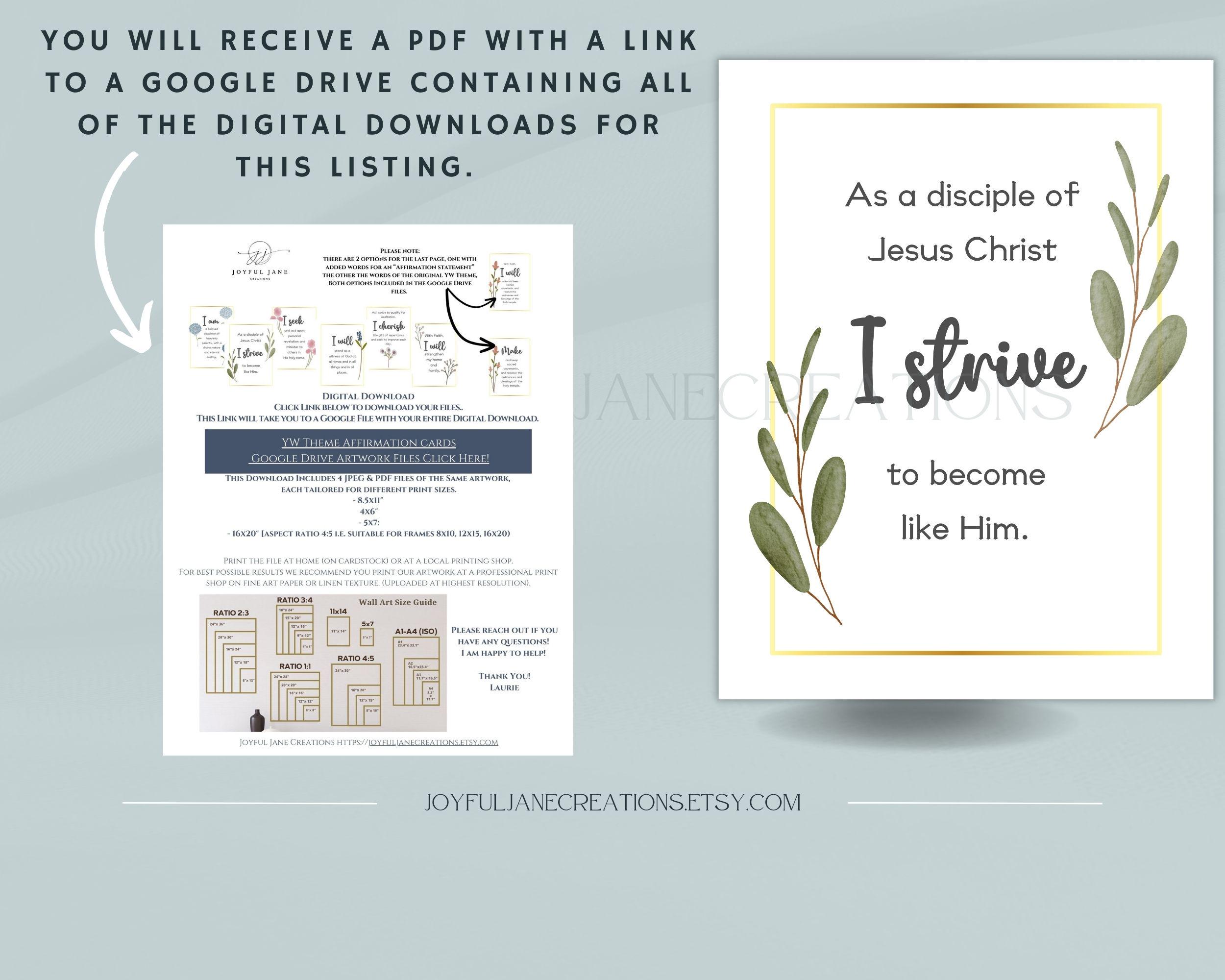 LDS Young Women Theme Printable Cards for Affirmation of Young Women ...