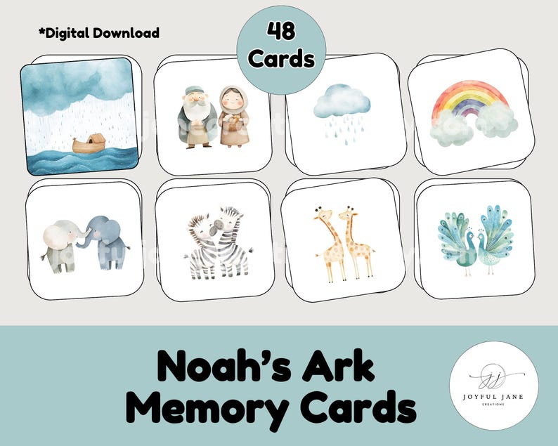 Noah's Ark Memory Match Cards for Kids, Christian Education Printable ...