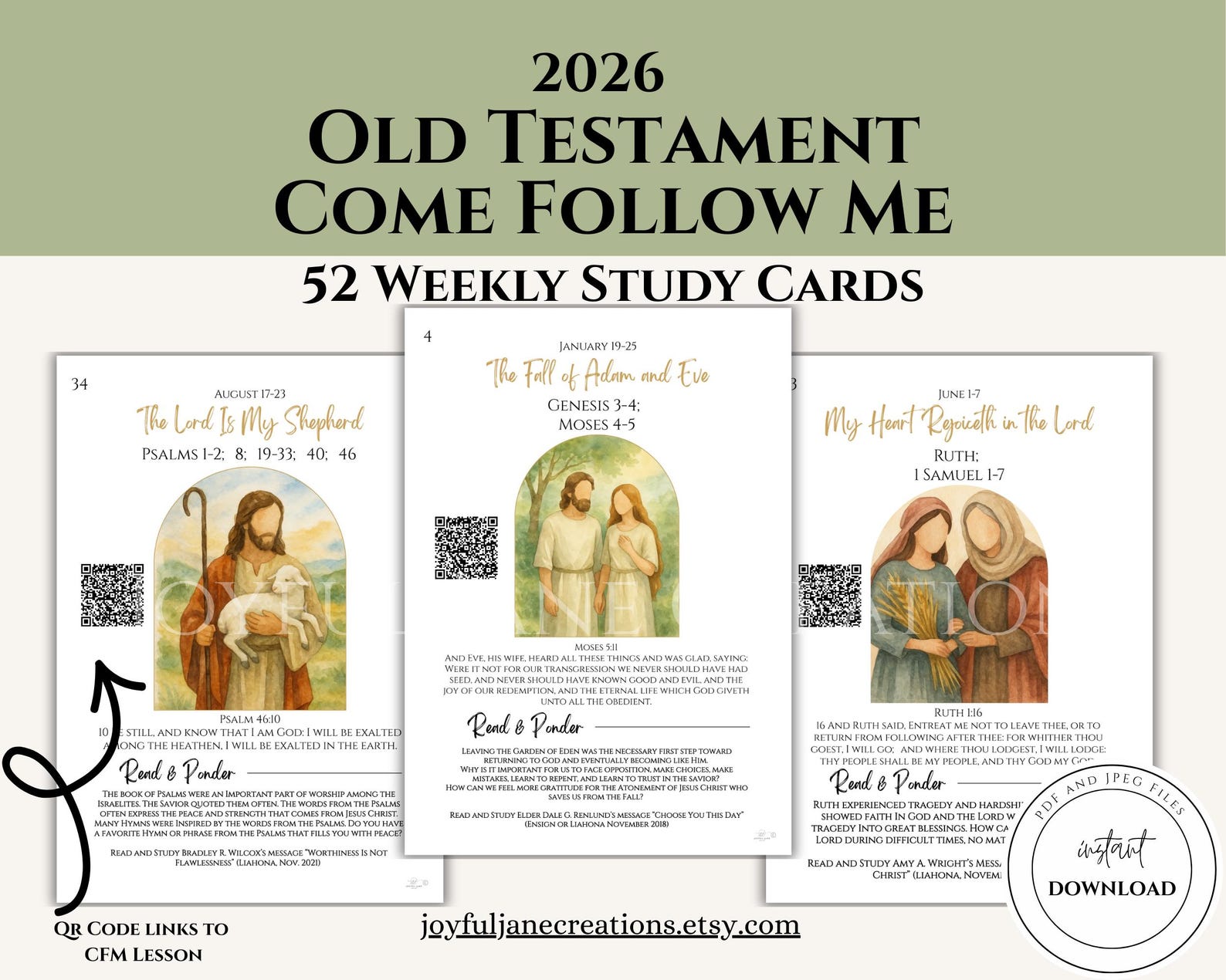 2026 Come Follow Me Old Testament Study Cards, LDS Weekly Scripture ...