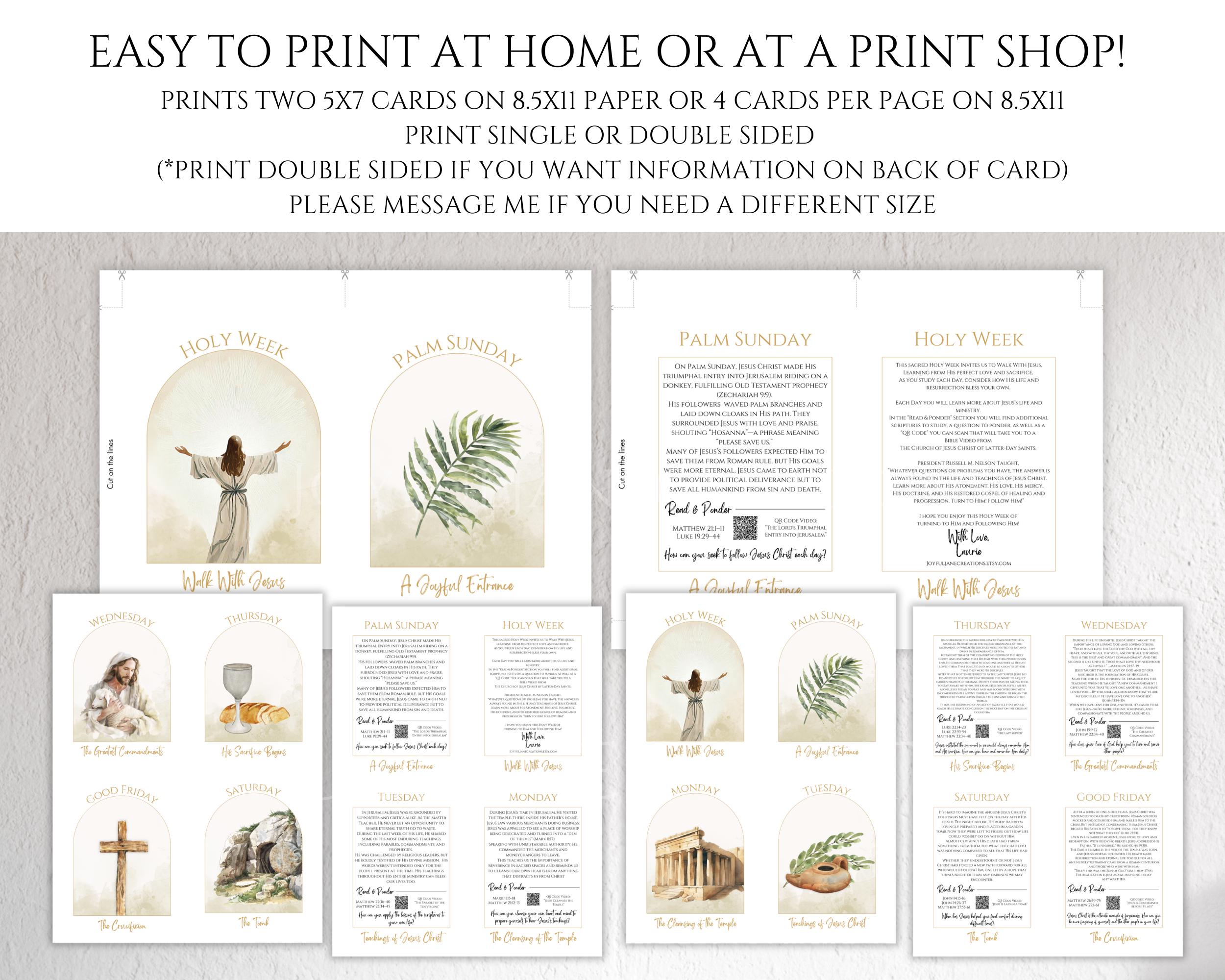 LDS Holy Week Study Cards, Easter Story Printables, Holy Week Countdown ...