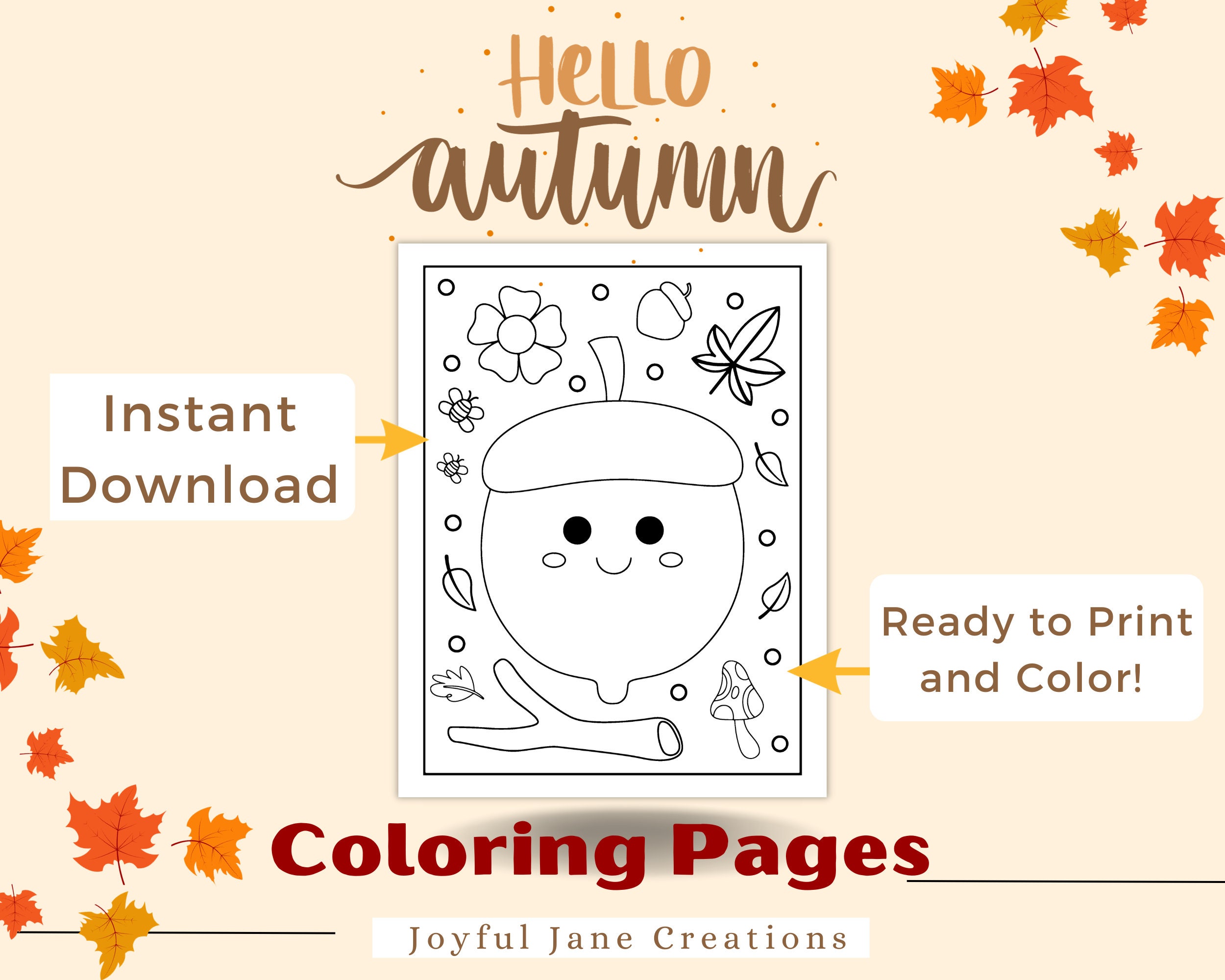 Cute Autumn Coloring Pages for Kids, Fall Coloring Pages for Kids, Fall ...