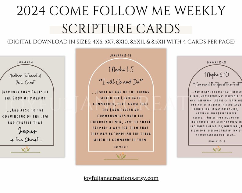 LDS Come Follow Me Book of Mormon 2024 Weekly Scripture Cards, Church ...