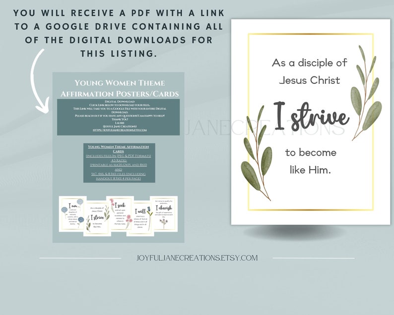 LDS Young Women Theme Printable Cards for Affirmation of Young Women ...