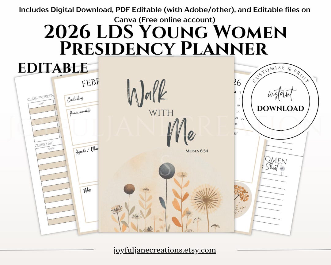 LDS Youth Theme 2026, Young Women Presidency Planner, Walk With Me, YW ...