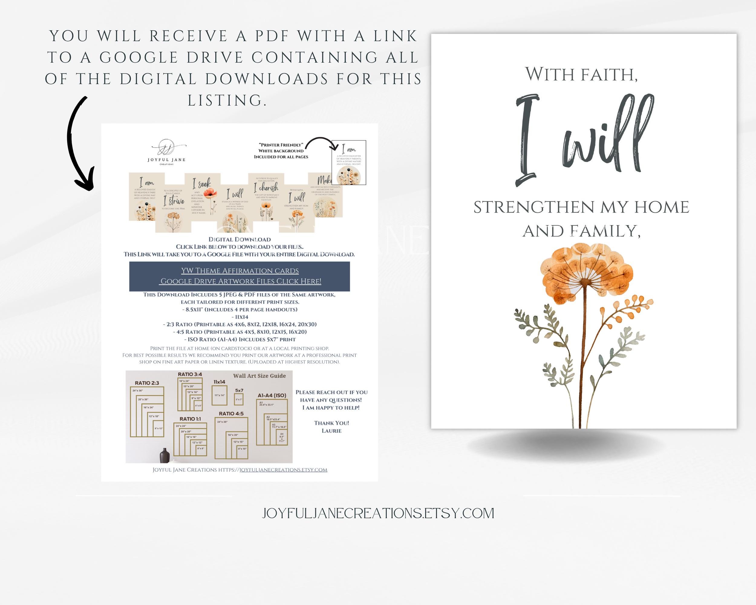 LDS Young Women Theme Printable Cards for Affirmation of Young Women ...