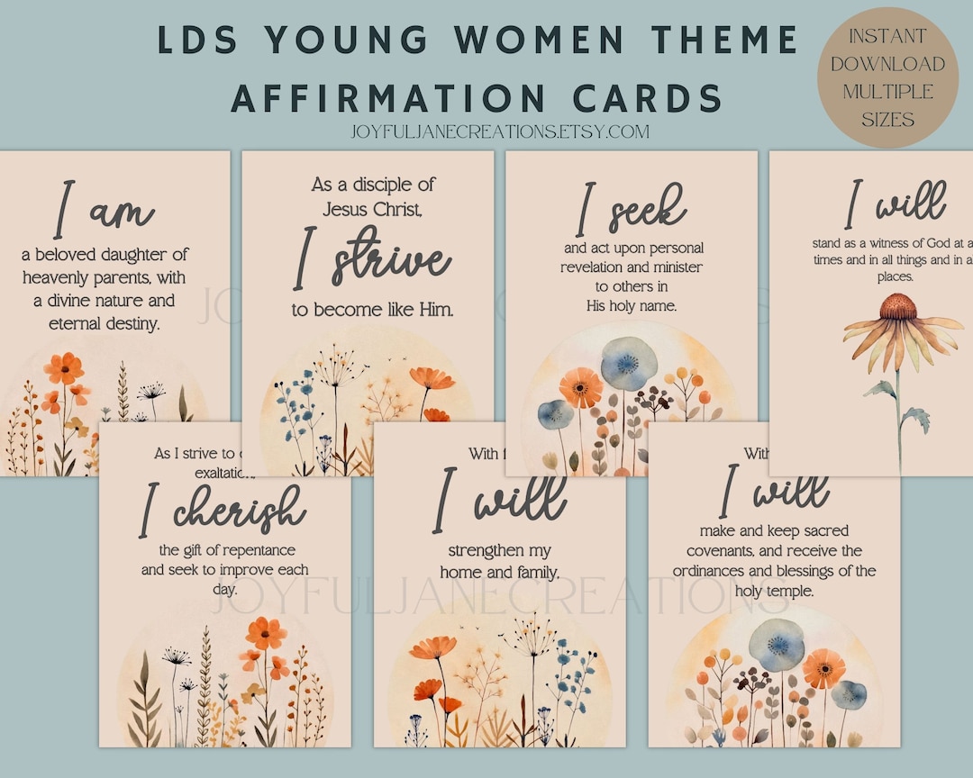 LDS Young Women Theme Printable Cards for Affirmation of Young Women ...