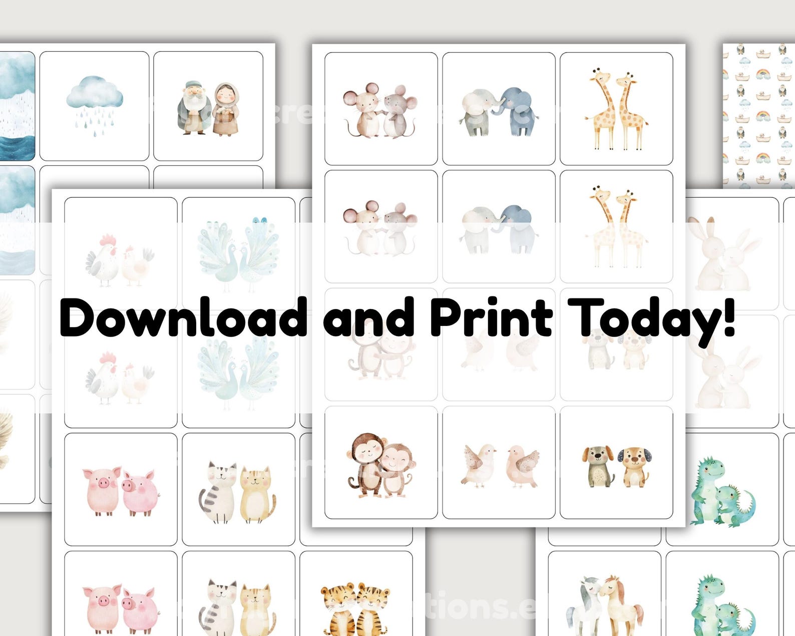 Noah's Ark Memory Match Cards for Kids, Christian Education Printable ...