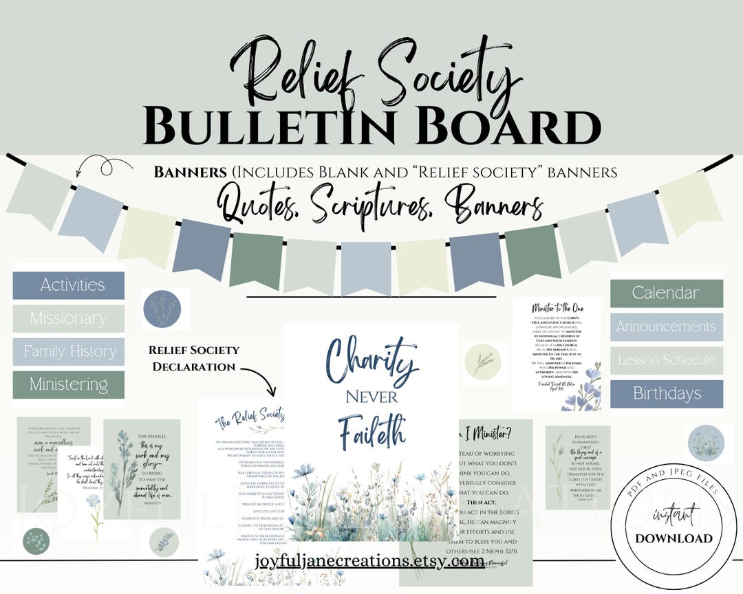 LDS Relief Society Bulletin Board, Editable Banner and Headings ...