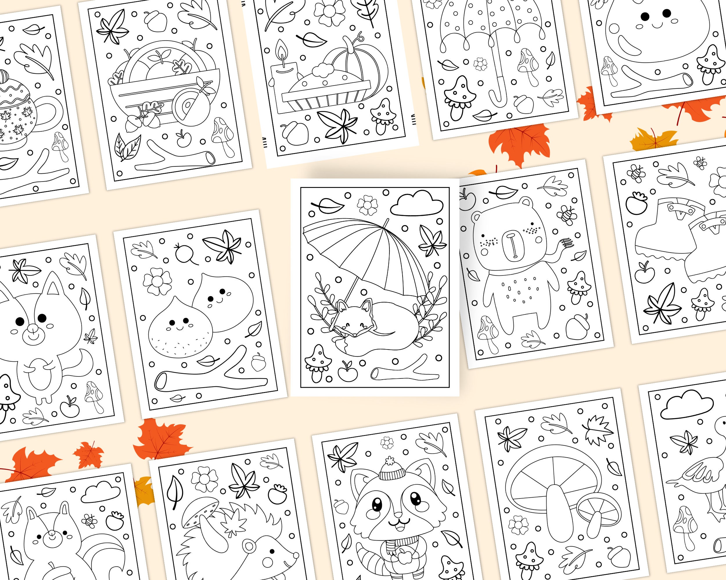 Cute Autumn Coloring Pages for Kids, Fall Coloring Pages for Kids, Fall ...