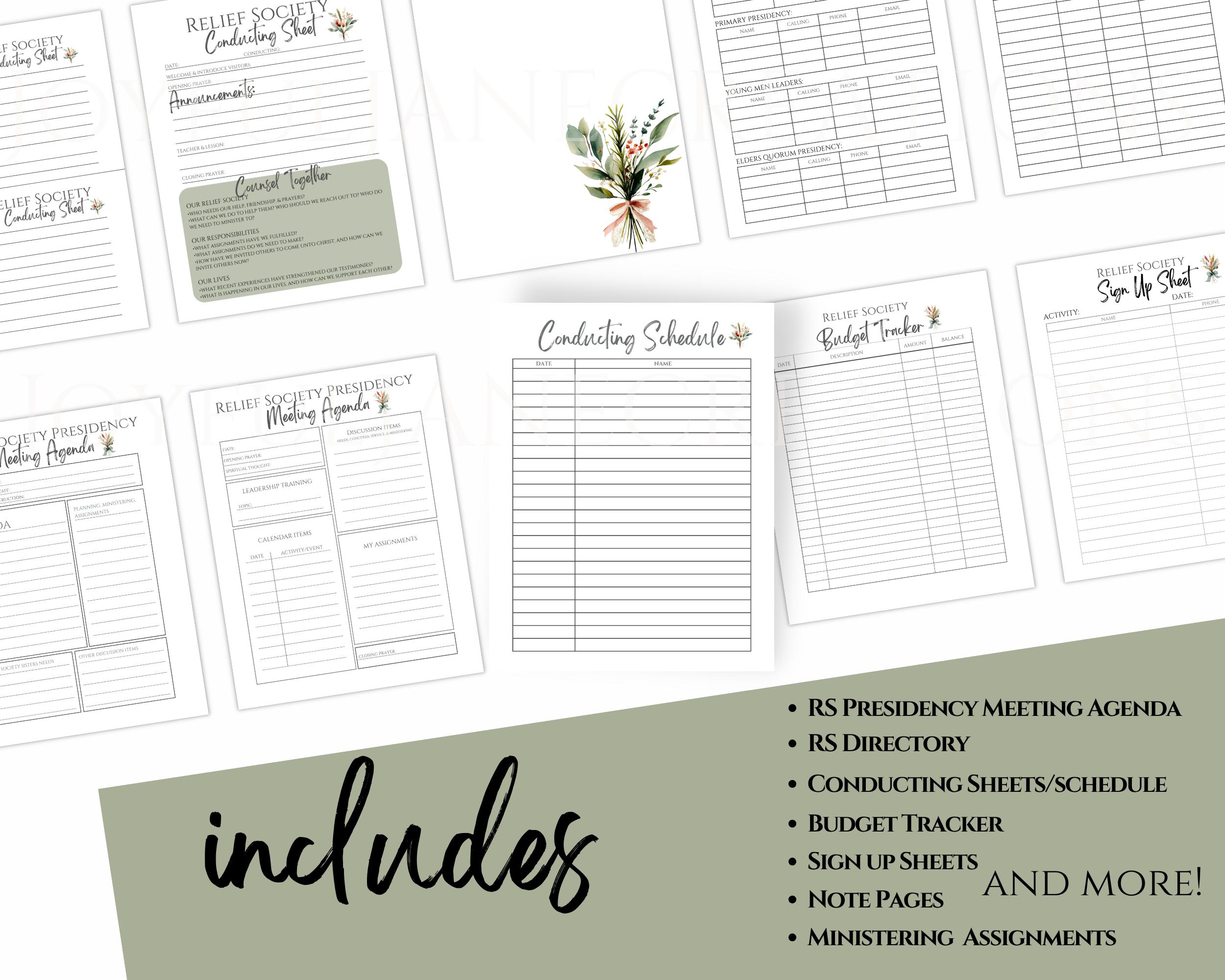 LDS Relief Society Presidency Planner Binder, Editable RS Newsletter ...