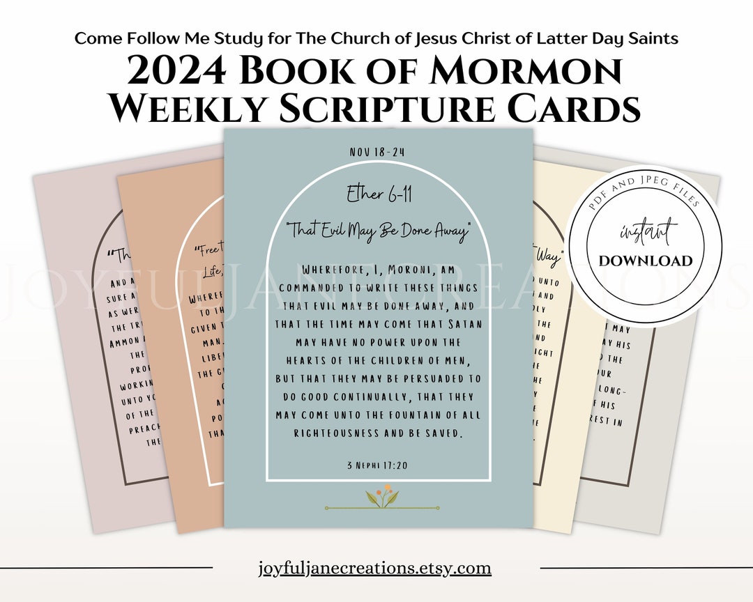 LDS Come Follow Me Book of Mormon 2024 Weekly Scripture Cards, Church ...