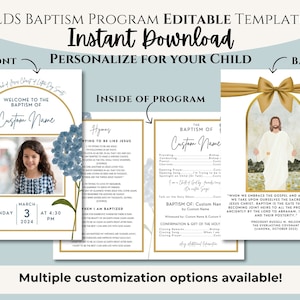 LDS Baptism Program EDITABLE Template, Personalized With Picture of Child Flowers & Art of Jesus ...