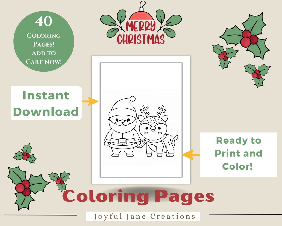 Cute Kawaii Christmas Coloring Pages, Instant Download, 40 Kids ...