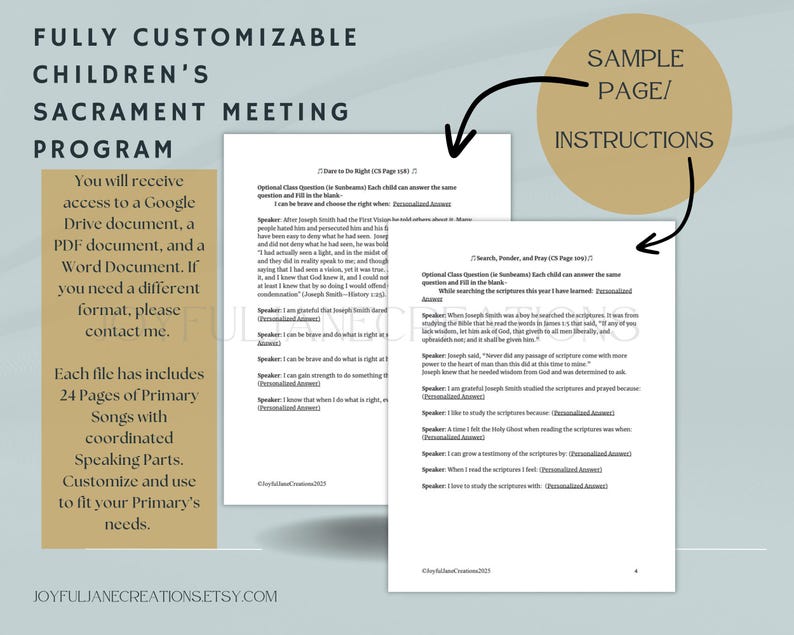 LDS Primary Program Script Completely Customizable 2025 Doctrine ...