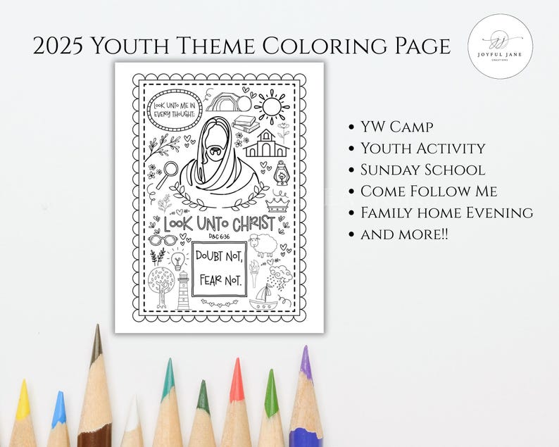 LDS Youth Theme 2025, Young Women Coloring Page Digital, Look Unto ...