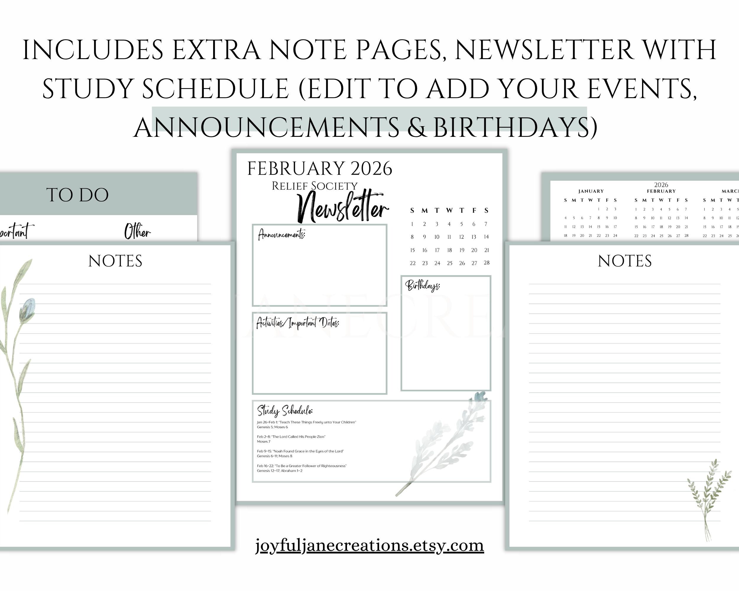 LDS Relief Society Presidency Planner Binder, Editable RS Newsletter ...