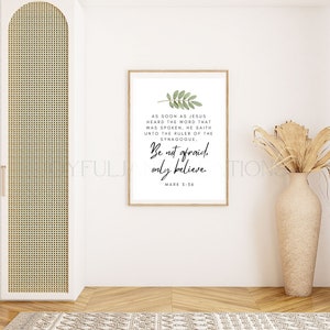 Bible Scripture Art Mark 5:36 Jesus Christ "be Not Afraid, Only Believe ...