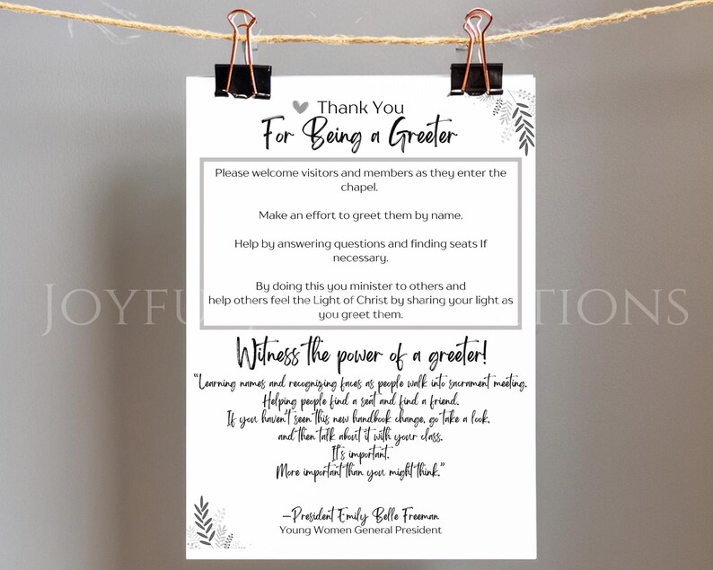 LDS Youth Meeting Greeter Handout, Young Women Presidency Help, Church ...