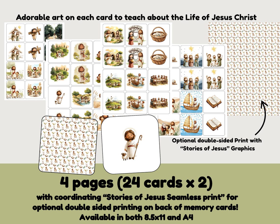 Jesus Memory Match Cards for Kids, Christian Education Printable ...
