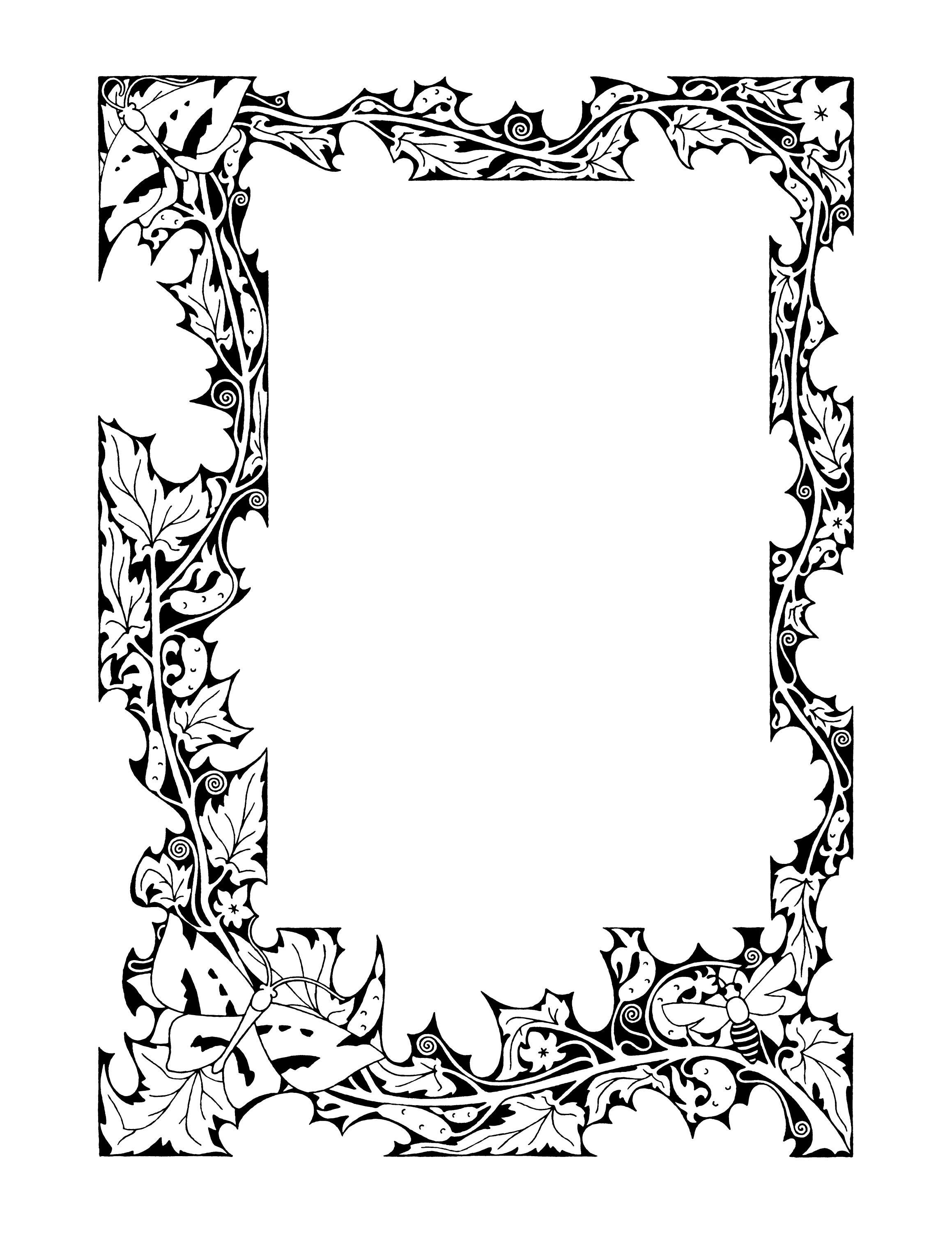 Printable Stationery Border With Cucumber Vines and Butterflies - Etsy