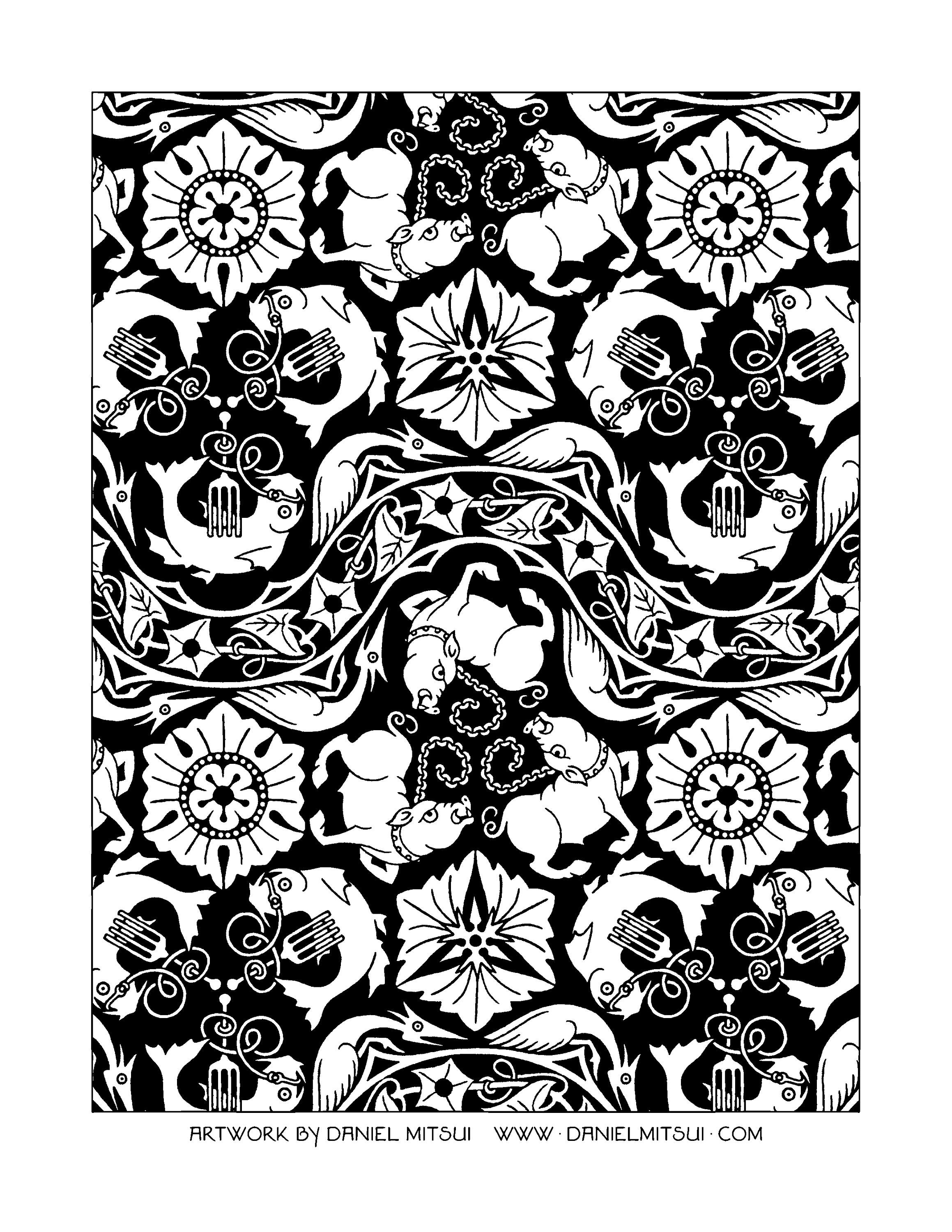 10 Printable Coloring Pages: Damask Patterns #4 - Etsy