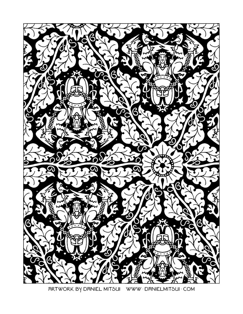 10 Printable Coloring Pages: Damask Patterns #5 - Etsy