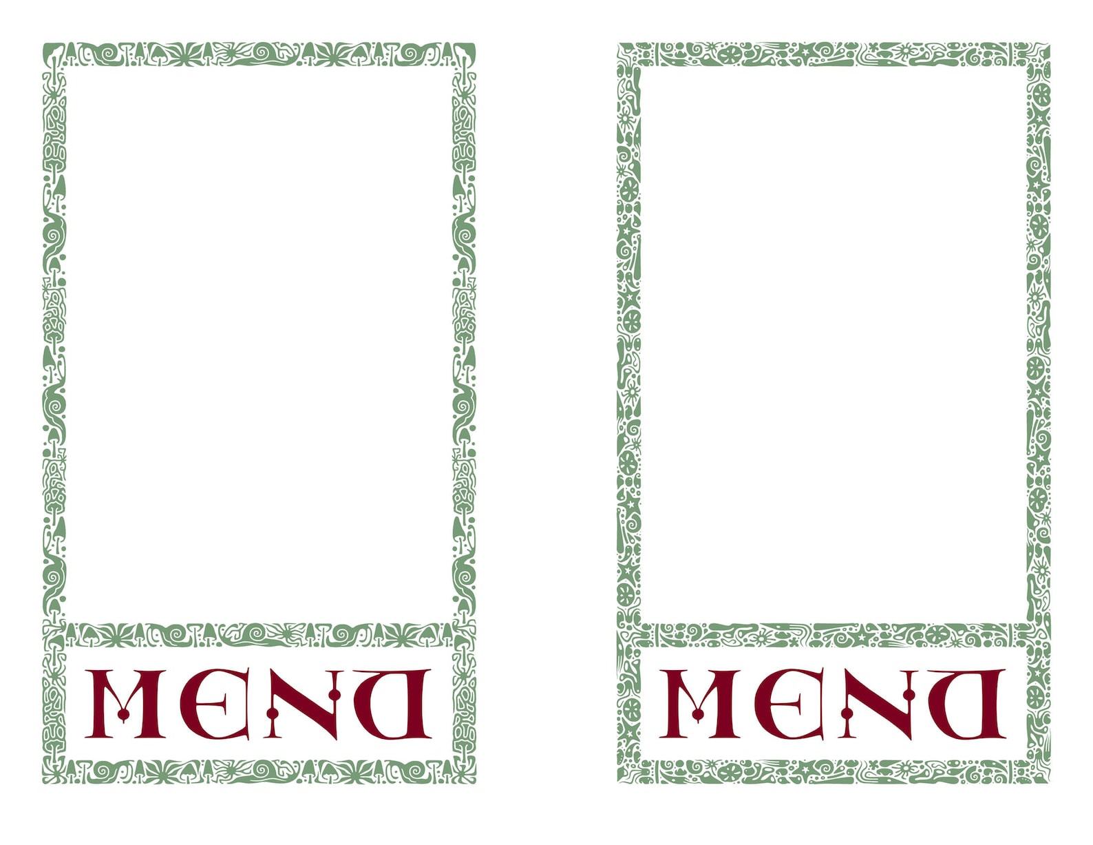 Printable Menu Borders With Mushrooms, Snails, and Sea Shells - Etsy