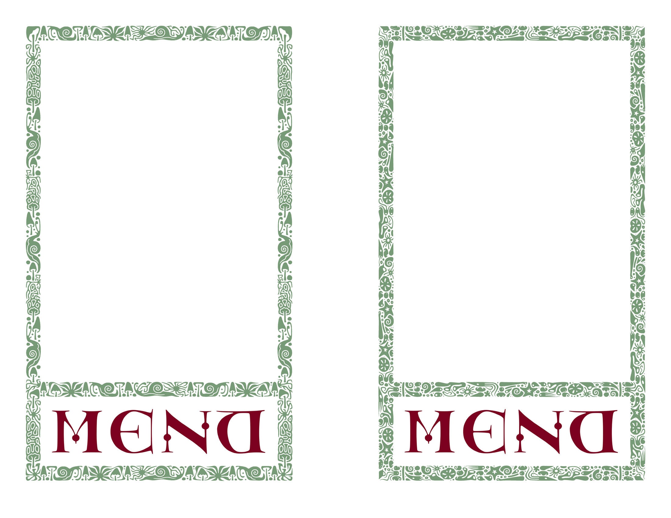 Printable Menu Borders With Mushrooms, Snails, and Sea Shells - Etsy