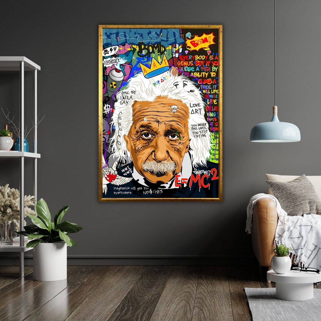 Albert Einstein Graffiti Art Canvas, Street Art Wall Decor, Unique ...