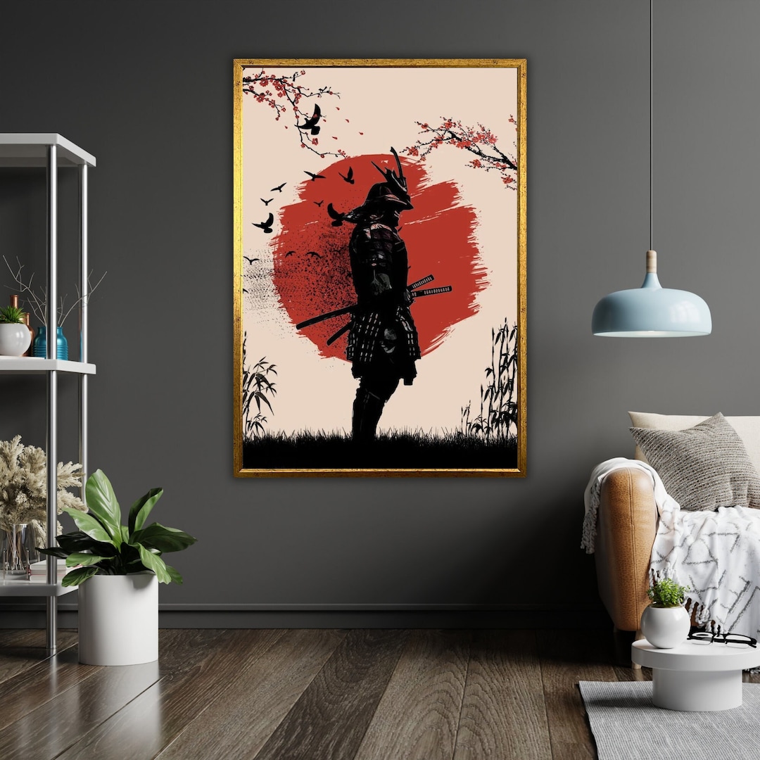 Samurai in Moon Art Canvas Print, Ready to Hang, Framed Wall Decor ...