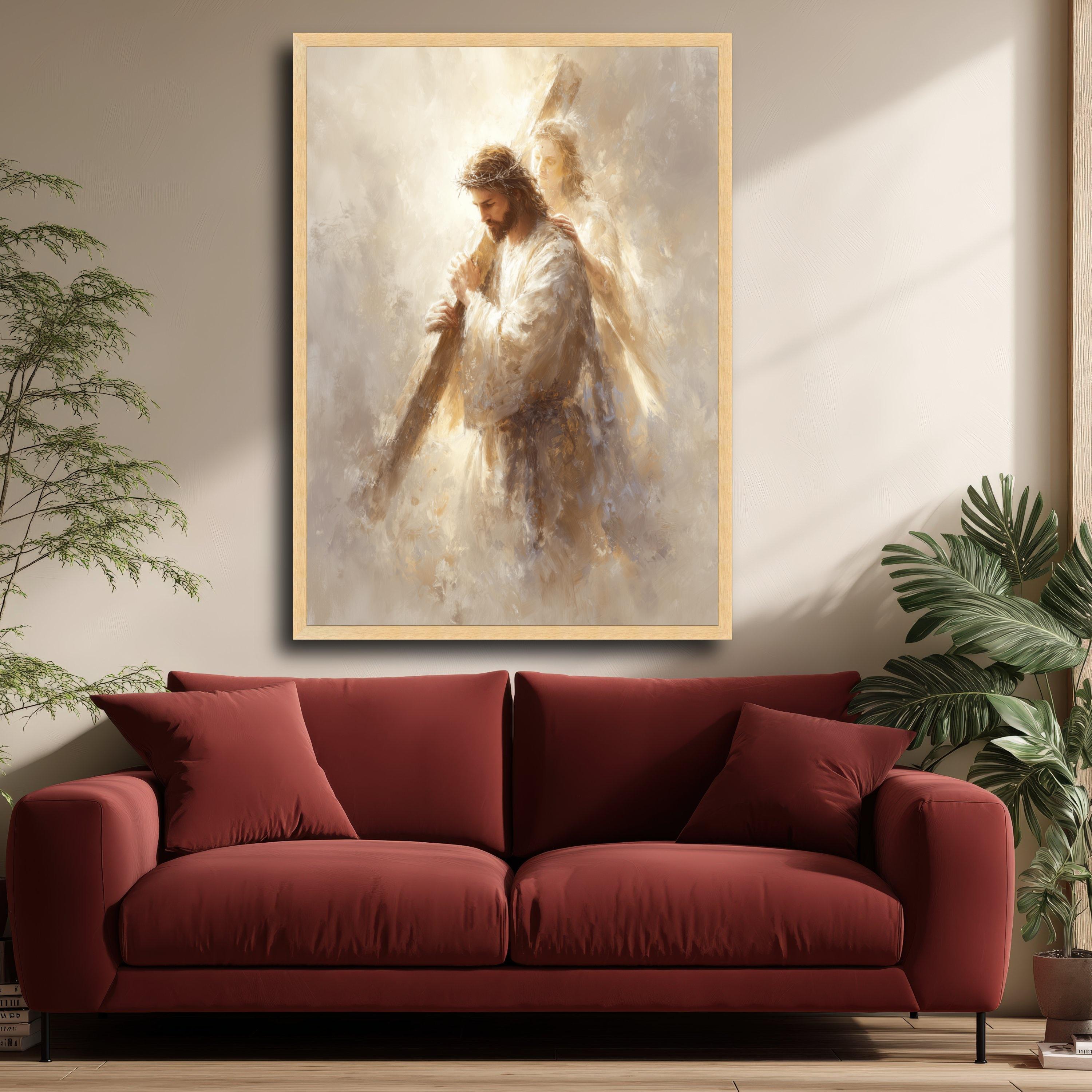 Jesus Carrying Cross Canvas, Religious Christian Wall Art, Spiritual ...